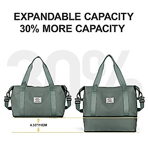 Travel Bag,Waterproof Duffel Gym Tote Bag with Toiletries Bag,Weekender Carry On Overnight Bags for Women with Trolley Sleeve Wet Pocket,Duffel Hospital Bag, Green Set