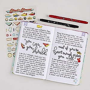 Wonder Woman x Erin Condren Designer Sticker Sheet - Classic Wonder Woman Epoxy High Gloss Stickers - 64 Stickers on Gold Foil Sheet for Customizing Planners, Notebooks, and More