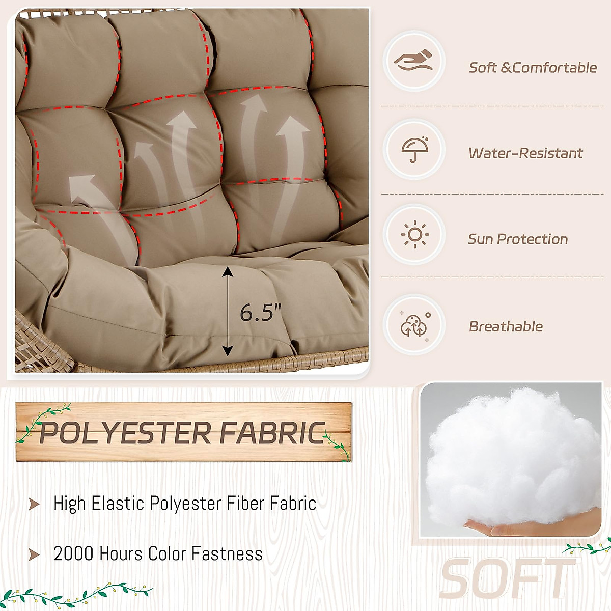 BULEXYARD Double PE Wicker Stationary Egg Chair with Legs Patio 2 Person Loveseat Chair Indoor Outdoor Oversized PE Rattan Lounge Chair for Garden Balcony (Brown/Brown, Double Egg Chair with Ottoman)