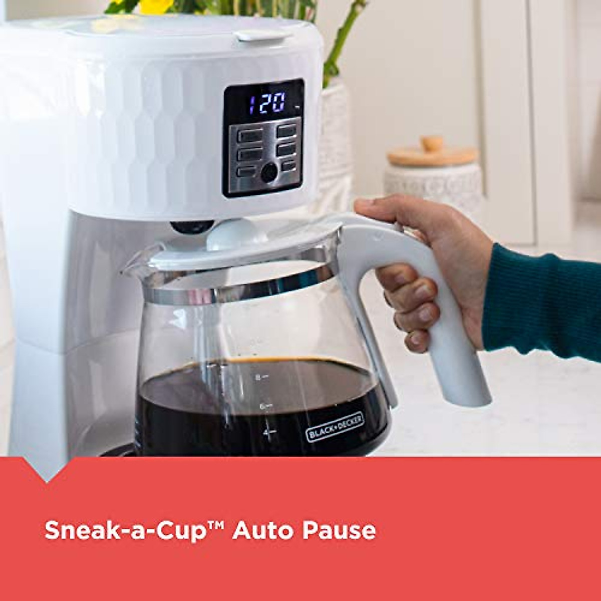 BLACK+DECKER Honeycomb Collection 12-Cup Programmable Coffeemaker, with Premium Textured Finish, White