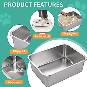 Vehipa 3 Set Stainless Steel Litter Boxes Large Metal Litter Boxes with Litter Box Pee Shields and Metal Cat Litter Scoops for Cats Rabbits, Non Stick Smooth Surface and Rustproof 17.5 x 13.6 x 5.9