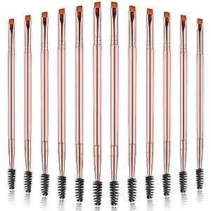 12 Pieces Eyebrow Brush Angled Eye Brow Brush and Spoolie Brush Double Ended Eyebrow Brushes Multi-functional Mini Eyelash Brushes for Precision Application Blending Tinting Eyebrow Powders Waxes Gels