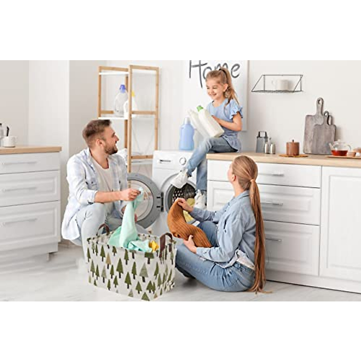 Sanjiaofen Rectangular Canvas Storage Bins,Waterproof Storage Basket,Collapsible Toy Organizer Bin with Handles for Clothes Storage, Kid's Toy Box,Book Bag (Tree)