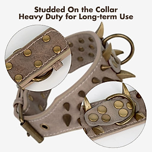 Spiked Studded Dog Collar, WANYANG Big Sharp Spike Dog Collars, Geniune Leather, Neck Protection from Bite, Adjustable, Fit Pitbull Doberman German Shepherd, for Medium Large Dogs
