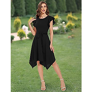 MUADRESS Women's Flutter Sleeve Cocktail Party Dresses Fit Flare Swing Bridesmaid Dress Homecoming Dress for Teen Black S