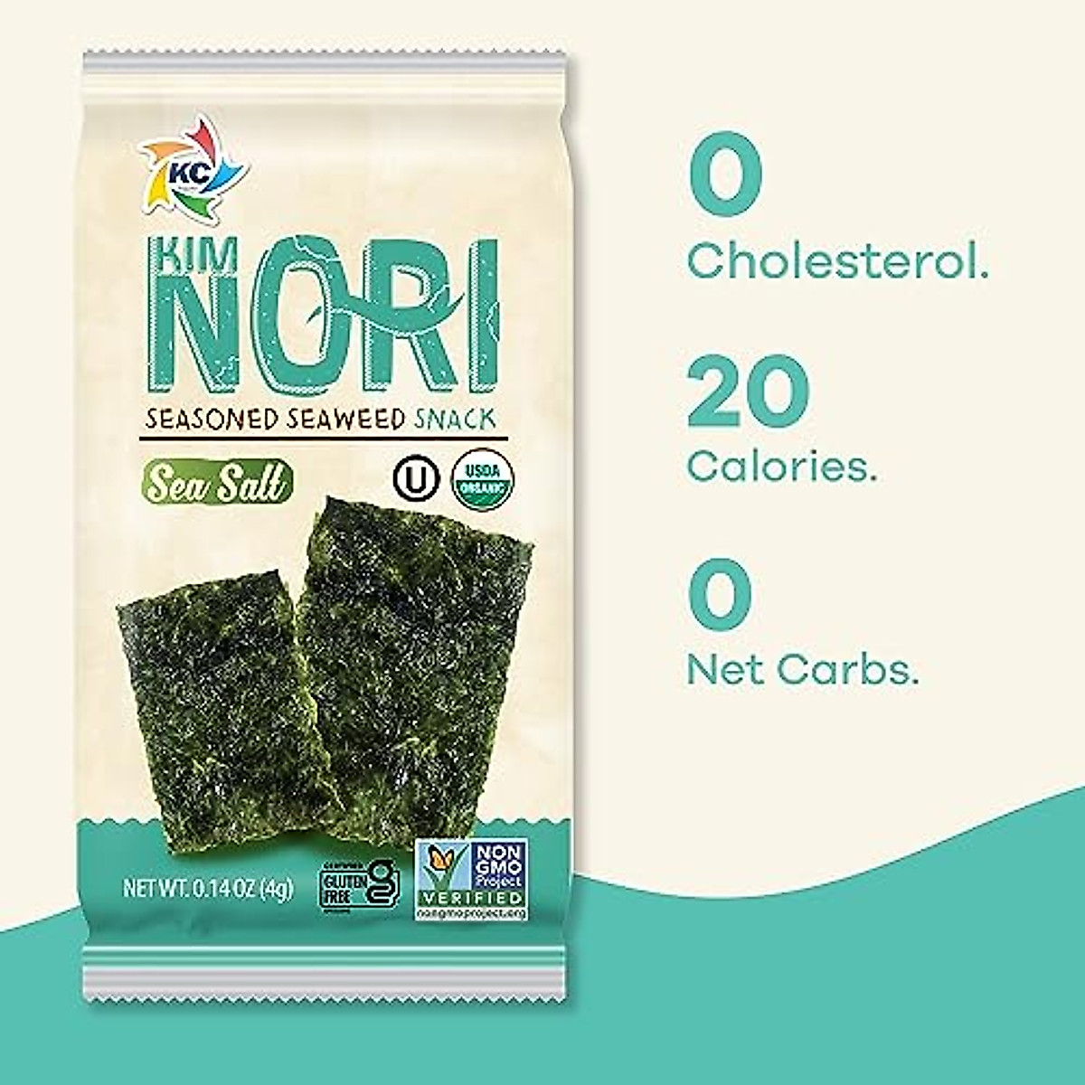 KIMNORI Seasoned Seaweed Snacks Sheets – Organic Sea Salt Flavor 12 Individual Packs Roasted Crispy Premium 100% Natural Laver Kim Nori 4g 0.14 Ounce 김 のり 海苔 紫菜