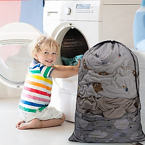 Meowoo Large Mesh Laundry Bag, 27×36inch Heavy Duty Mesh Laundry Bags Drawstring Lockable, Laundry Hamper Liner, Machine Washable, for Travel,Storage, Sports Factories, Dorms, Black 2pcs