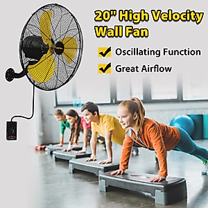 VENTISOL 20 Inch High Velocity Oscillation Wall Mounted Fan for Porch, Greenhouse,Workshop,Home, Patio,-3 Speed Wall Fan Oscillating-4,950CFM - Household,Commercial,Industrial Use