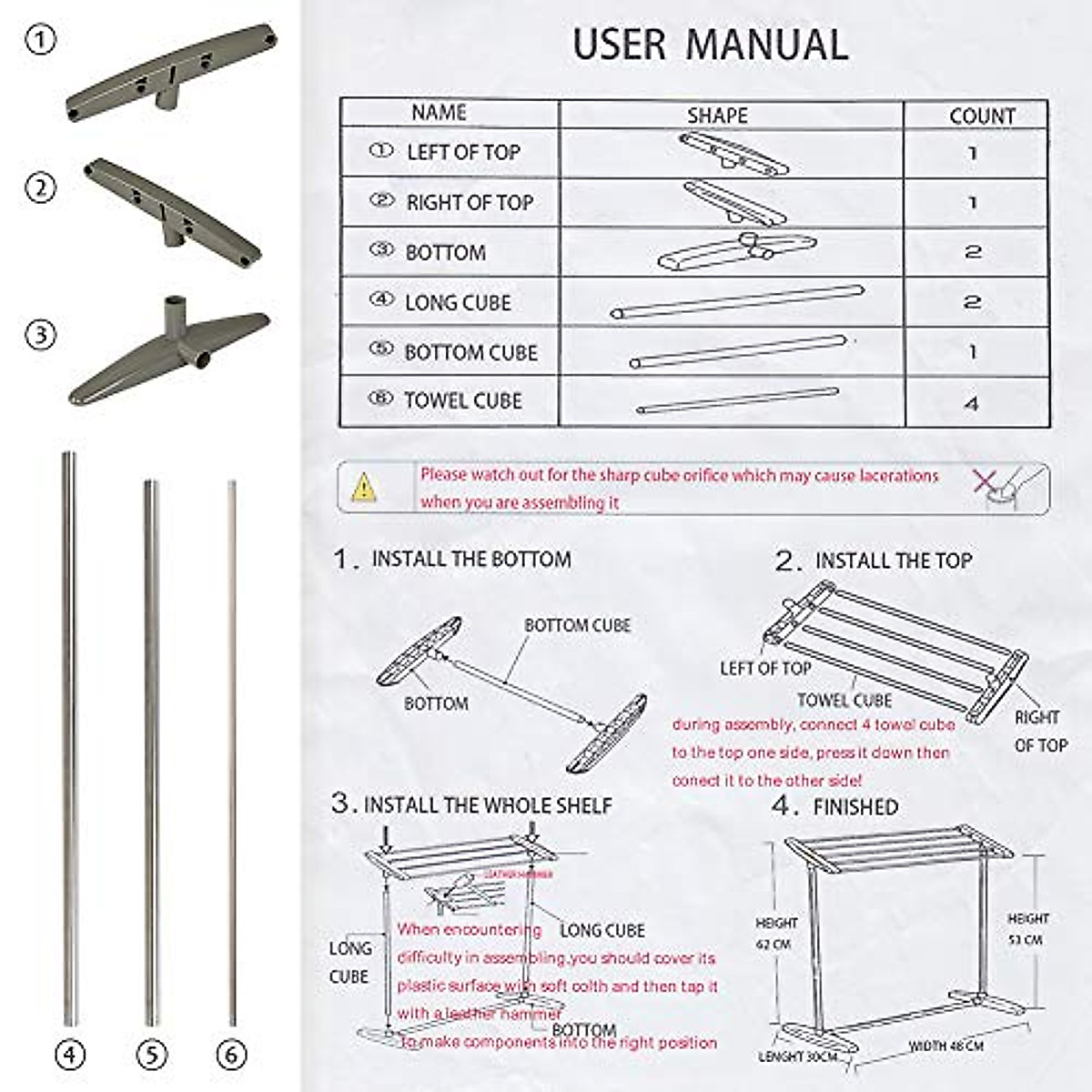 OCEANPAX Pool Towel Rack Outdoor 4 Bar Standing Towel Drying Rack for Pool Area Outside