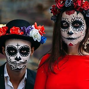 12 Sheets Halloween Face Tattoos Day of the Dead Face Sugar Skull Tattoos, Including 6 Large Sheets Halloween Sugar Skull Temporary Face Tattoos