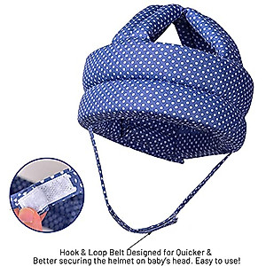 Baby Safety Helmet, Infant Baby Head Protector with 3 Pairs Baby Knee Pads for Crawling & 3 Pairs Baby Socks, Head Cushion Bumper Bonnet, Soft Headguard for Toddler Learning to Walk, Blue Dot