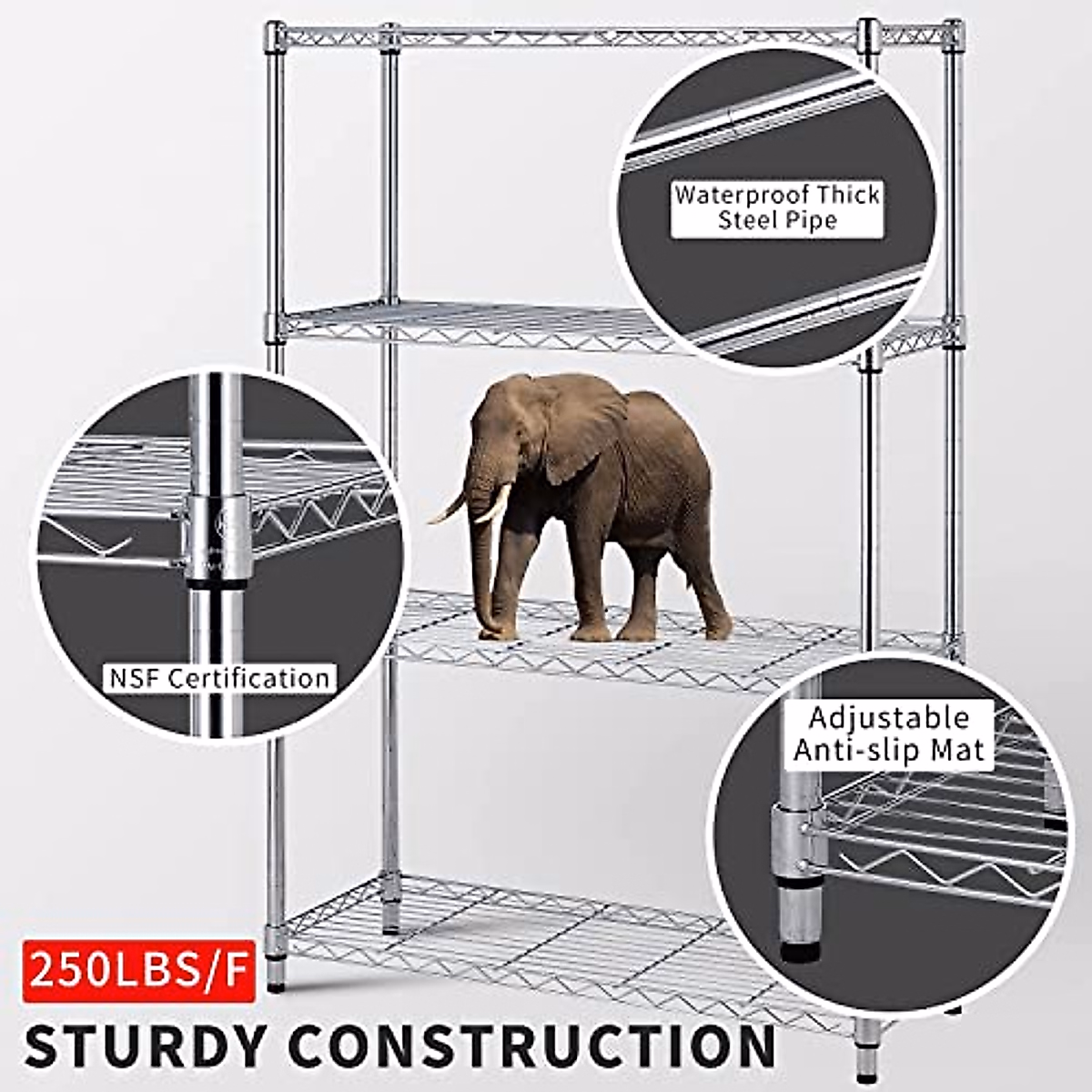 HCY 4-Tier, Shelf Heavy Duty, Shelving Unit NSF Height Adjustable Metal Storage Rack for Laundry Bathroom Kitchen Garage Pantry Organization 1000 LBS Capacity -14''x36''x54'' (Chrome)