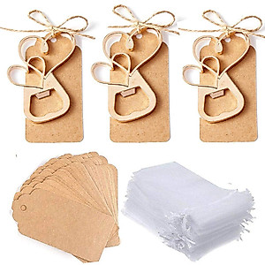 Awtlife 30 Pcs Double Heart Bottle Opener Wedding Favors with Tag Cards Sheer Bag for Wedding Party Favors Christmas