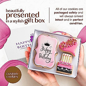 Custom Birthday Sugar Cookies in Gift Box - Kosher, Hand Decorated Treats for Women