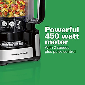 Hamilton Beach Stack & Snap Food Processor and Vegetable Chopper, BPA Free, Stainless Steel Blades, 12 Cup Bowl, 2-Speed 450 Watt Motor, Black (70725A)