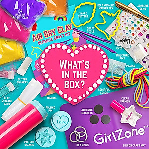GirlZone Air Dry Clay Ultimate Craft Kit, Over 100 Piece Kids Modeling Clay Set, Air Dry Clay for Kids with No Baking Required, Arts & Crafts for Girls Age 3+ (Regular Size)
