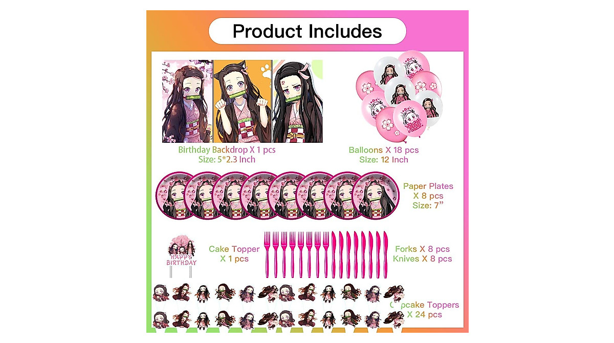 Nezuko Birthday Party Supplies - Plates, Banner & Decor