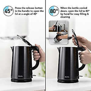 Mecity 1.7L Electric Kettle 100% Stainless Steel Interior Fast Heating Water Kettle Double Wall Kettle Water Boiler, Cool Touch Auto Shut Off, 57 Ounce, 120V, 1500W