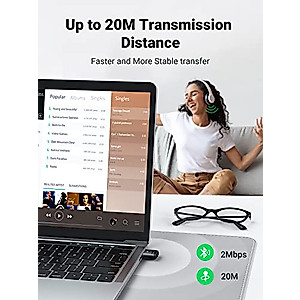UGREEN USB Bluetooth Adapter for PC Bluetooth 5.0 Dongle Receiver Support Windows 11/10/8.1/7 Desktop Laptop Compatible with Headphones Printer Speaker Mouse Keyboard PS4/ Xbox Controllers