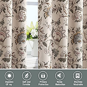 H.VERSAILTEX Blackout Curtains 63 Inch Length 2 Panels Set Floral Print Curtain Drapes for Living Room Thermal Insulated Grommet Window Curtains for Bedroom - Traditional Floral in Sage and Brown