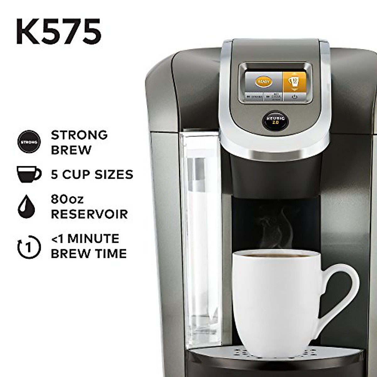 Keurig K575 Coffee Maker, Single Serve K-Cup Pod Coffee Brewer, Programmable Brewer, Platinum