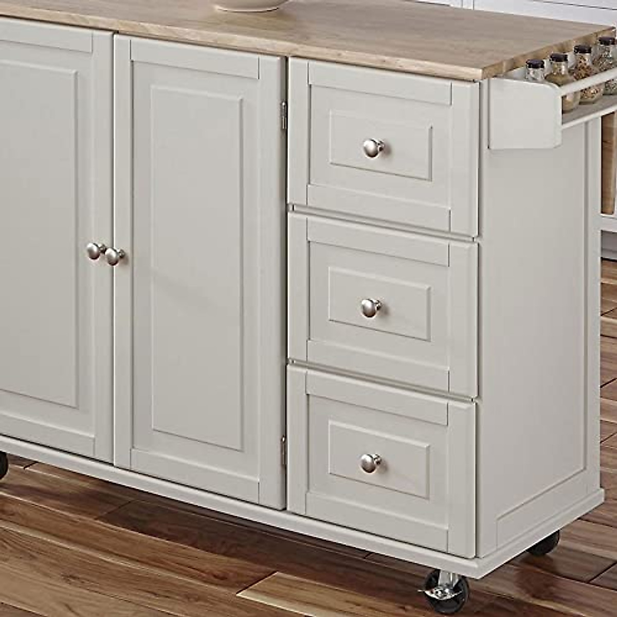 Homestyles Mobile Kitchen Island Cart with Wood Drop Leaf Breakfast Bar, Off White,Soft White, 54 Inch Width