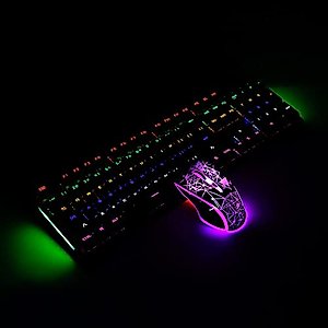 summina Mechanical Keyboard Combo USB Wired Gaming Keyboard Set 104 Keys Mixed Light Keyboard with Blue Switch