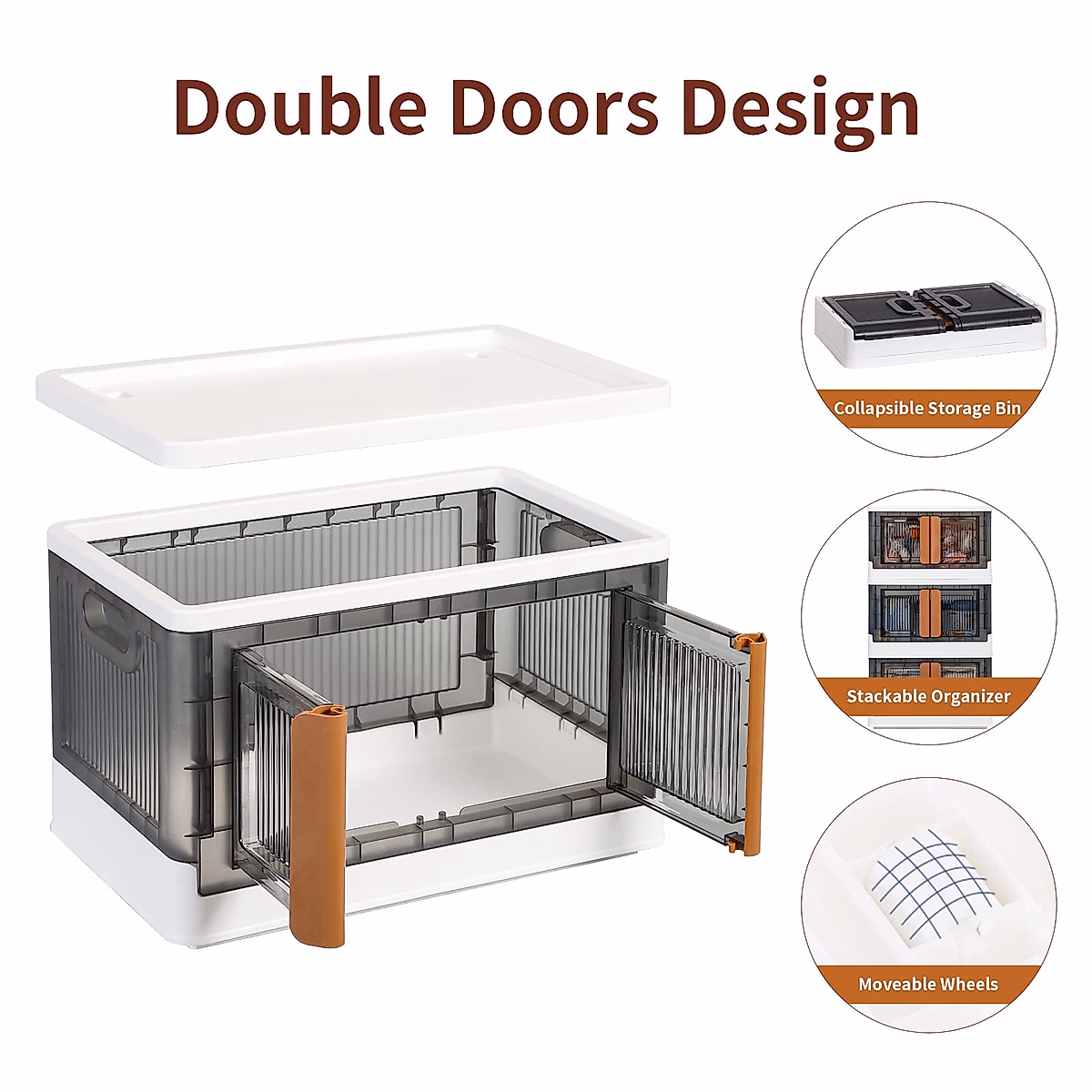 HAIXIN Storage Bins with Lids, Collapsible and Stackable Storage Bins, Plastic Closet Organizer, 8.4 Gal Folding Storage Box, Containers for Organizing with Door, 1 Pack