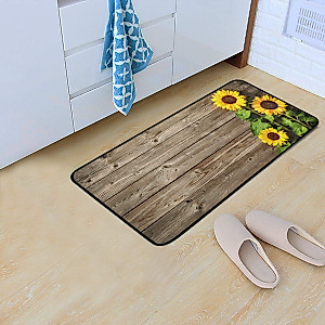 Sunflowers On Wood Board Design Non-Slip Soft Kitchen Mats Bath Rug Runner Doormats Carpet for Home Decor, 39" X 20"