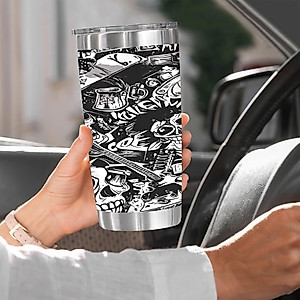 FOCIUZTA 20oz Tumbler with lid, Insulated Cup, Travel Coffee Mug, Ideal for Easter, Gaming Enthusiast, Mother’s Day, Birthday Gifts, Punk Rock Skull Design