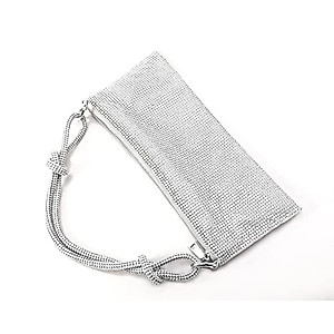 Chanrekenti Rhinestone Purse Sparkly purse for Women Silver Purse Evening Purse Rhinestones Handbags for Party Wedding (Siliver-3mm)