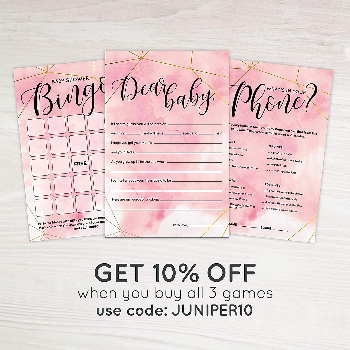 30 Pack Baby Shower Advice Cards. Watercolor Baby Shower Games. Baby Prediction and Advice Cards for Girl Baby Shower.