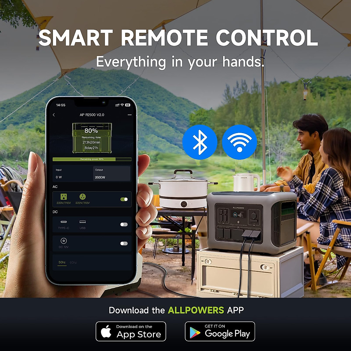 ALLPOWERS R2500 Portable Power Station w/5 2500W (4000W Peak) AC Outlets, 2016Wh LiFePO4 Solar Generator, 1 Hour to Full, UPS Battery Backup with 30A RV AC for Outdoor Camping Home Use Emergency