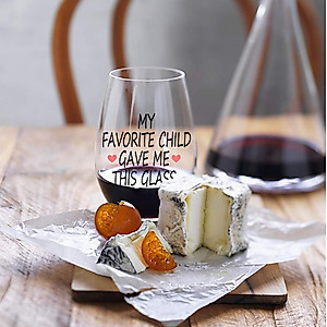 My Favorite Child Gave Me This Funny Wine Glass, Wine Glass for Mom, Fun Novelty Birthday Gift for Women, Funny Mother's Day Gift, Mother's Day Gifts from Daughter Son Kids, Best Mom & Dad Gifts