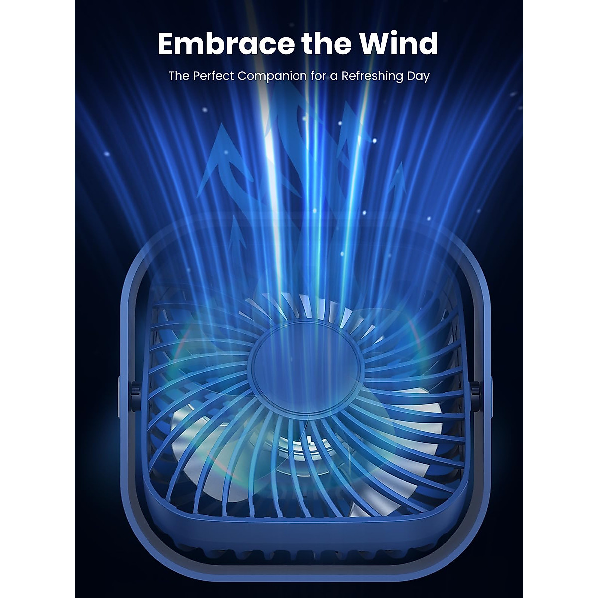 TOPK USB Desk Fan 2Pack Mini Personal Fan Portable, Strong Airflow & Quiet Operation, USB Powered, Three-Speed Wind Small USB Fan for Desk, 360° Rotatable Head for Home Office Table and Desktop Blue