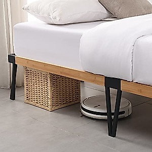 HW COMFORT 14 Inch Full Solid Bamboo and Metal Platform Bed Frame/Bamboo Wood Slat Support/No Box Spring Needed/Easy Assembly, Natural & Black