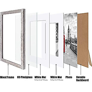 9x12 White Picture Frames Solid Wood Rustic White Display Pictures 6x8 or 5x7 with Mat or 9x12 without Mat - Farmhouse Distressed Photo Frame for Art with 2 Mats Wall Mounting,Table Top - Set of 1