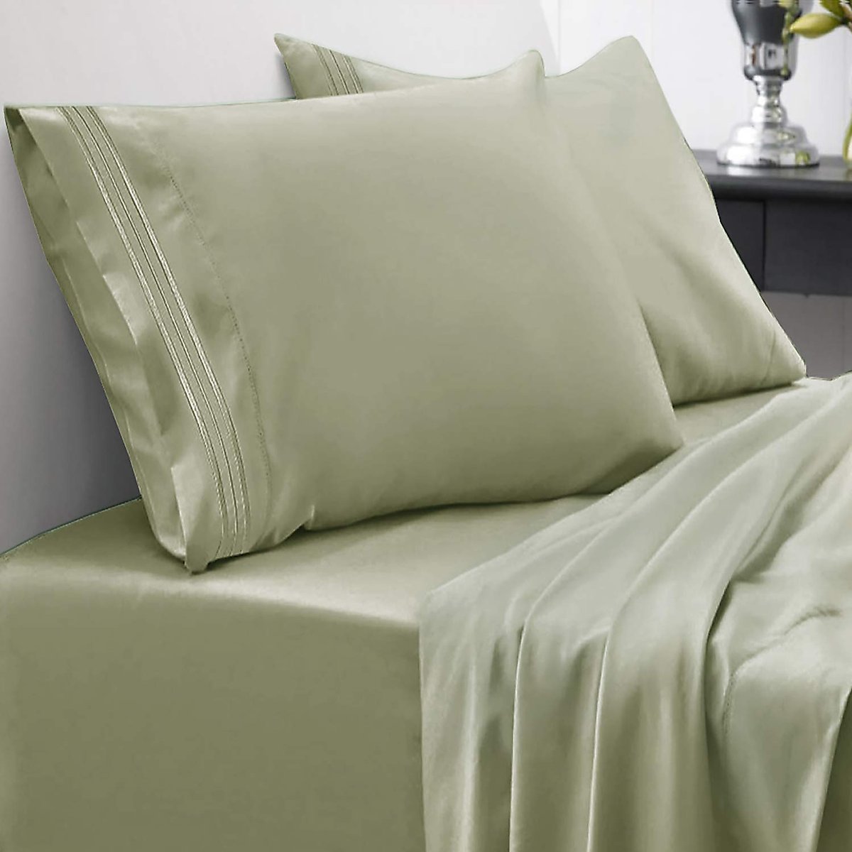 Twin XL Sheets - Breathable Luxury Sheets with Full Elastic & Secure Corner Straps Built In - 1800 Supreme Collection Extra Soft Deep Pocket Bedding Set, Sheet Set, Twin XL, Sage