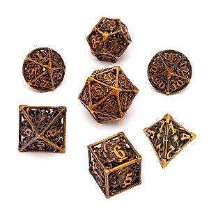 YZDHERO Hollow Metal DND Dice Set Polyhedral D&D Dice 7pcs for Call of Cthulhu, Dungeons and Dragons RPG MTG Table Games Pathfinder Shadowrun (Silver)
