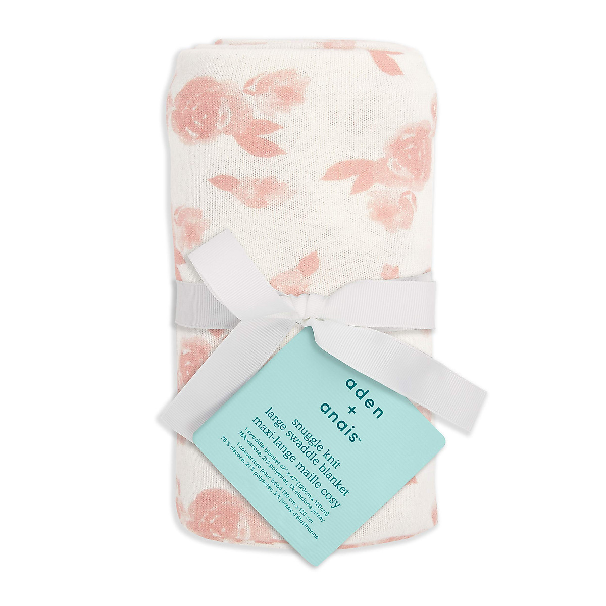 aden + anais Snuggle Knit Baby Swaddle Blanket for Newborn Girl and Boy, Versatile Stroller Cover, Burp Cloth, Nursing Shield, 47 x 47 Inch, Rosettes