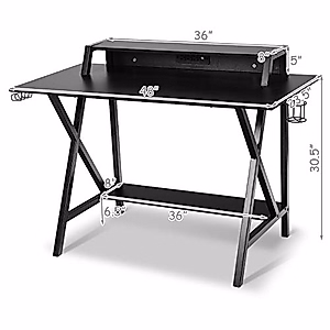 GOFLAME Gaming Computer Desk, Large Computer Gaming Workstation with Cup & Headphone Holder, Study Writing Desk for Home and Office, Black