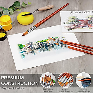 Artist Watercolor Paint Brushes Set 13pcs - Round Pointed Tip Soft Anti-Shedding Nylon Hair Wood Long Handle - Detail Paint Brush for Watercolor, Acrylics, Ink, Gouache, Oil, Tempera, Paint by Numbers