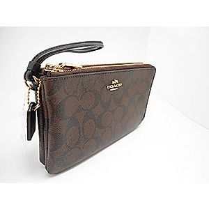Coach Signature PVC Large Double Zip Wristlet Purse Brown Black F16109