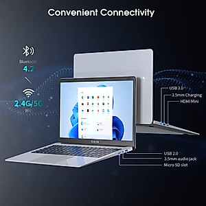 SGIN Laptop 15.6 Inch, 4GB DDR4 128GB SSD Windows 11 Laptops with Intel Celeron N4020C(up to 2.8 GHz), Intel UHD Graphics 600, Mini HDMI, WiFi, Webcam, USB3.0, Bluetooth 4.2