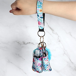 Manste 60Pcs Chapstick Holder Keychain Bulk,Travel Bottles with Keychain、Lipstick Holder Keychain、Fluffy Ball Keychain、Keychain Wristlet Lanyards、Colorful Pom Poms Keychains、Pompoms Keyring