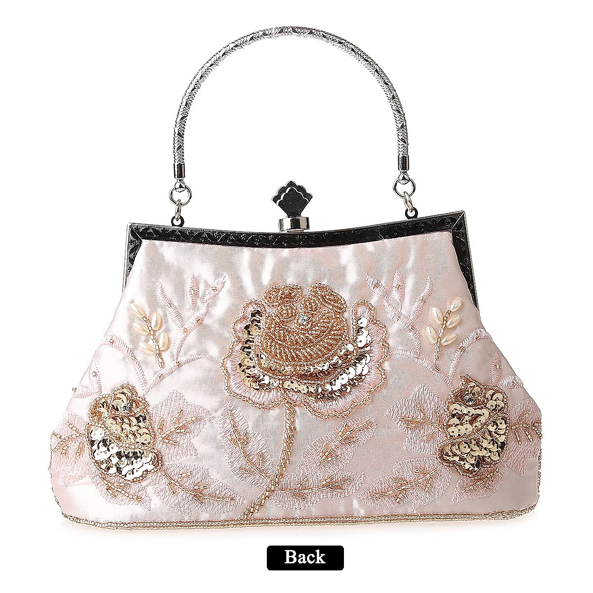 Womens Vintage Floral Beaded Rhinestone Embroidery Clutch Sequin Crossbody Bag Evening Handbag for Bridal Wedding Party Prom