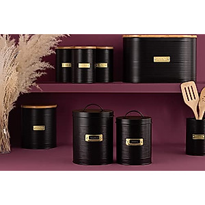 Typhoon Living Otto Airtight Tea Storage Canister with Bamboo Lid, 1.4 Litre, Matte Black/Gold