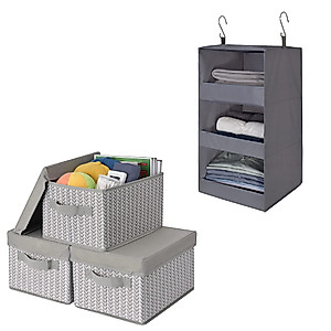 GRANNY SAYS Bundle of 3-Pack Rectangle Storage Bins & 1-Pack Hanging Closet Organizer