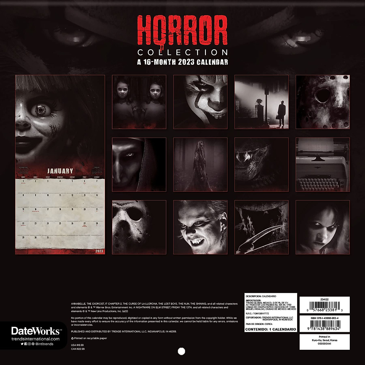 2023 Horror Collection Wall Calendar