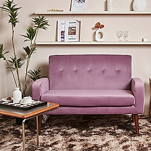 Sepnine 50" Modern Linen/Velvet Fabric Loveseat Sofa,Office Couch for Small Space, Living Room Soft Futon,Small Love Seats Couch for Bedroom (Velvet-DarkPink)